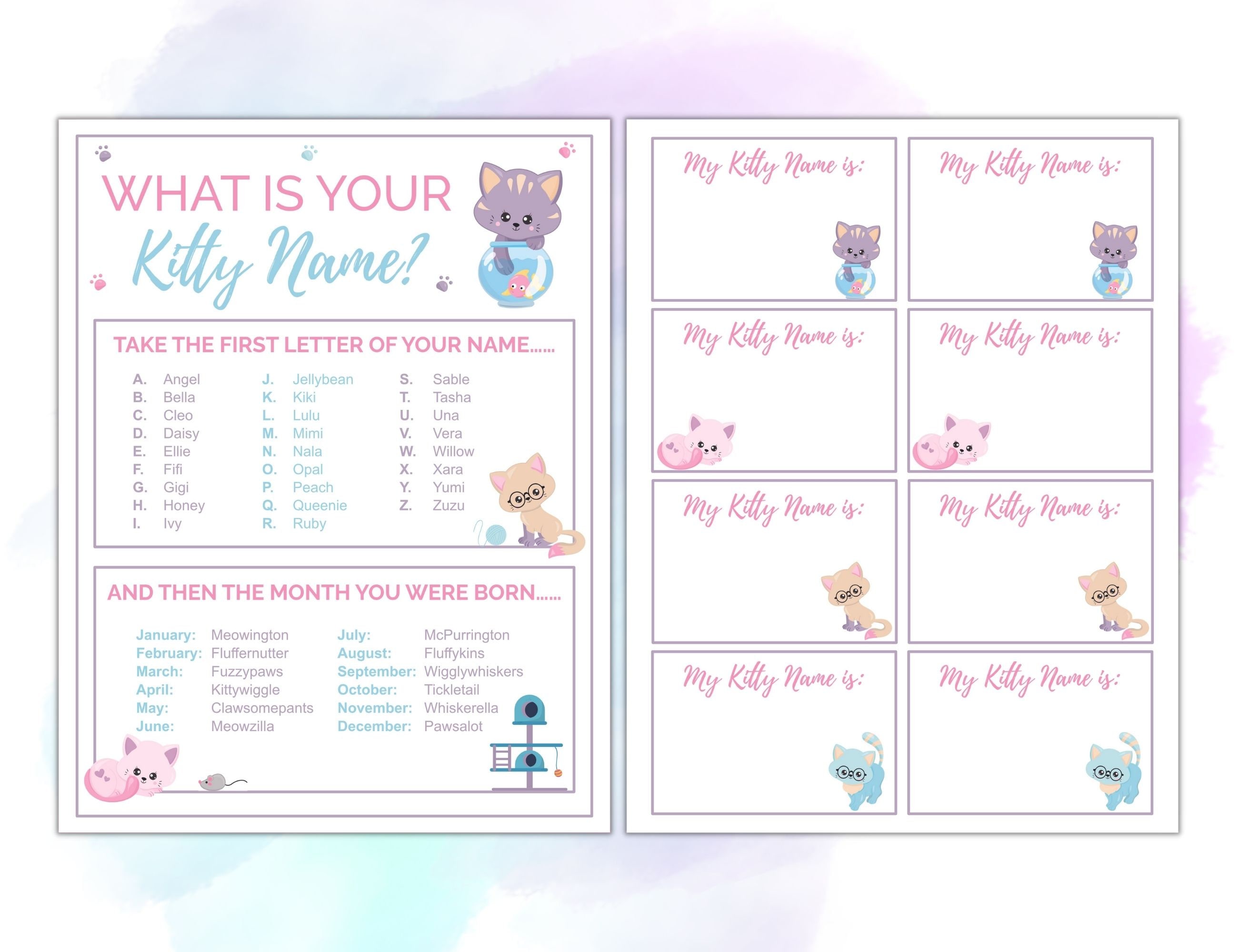 What is Your Kitty Name Printable Game | Kitty Cat Party Games | Cat ...
