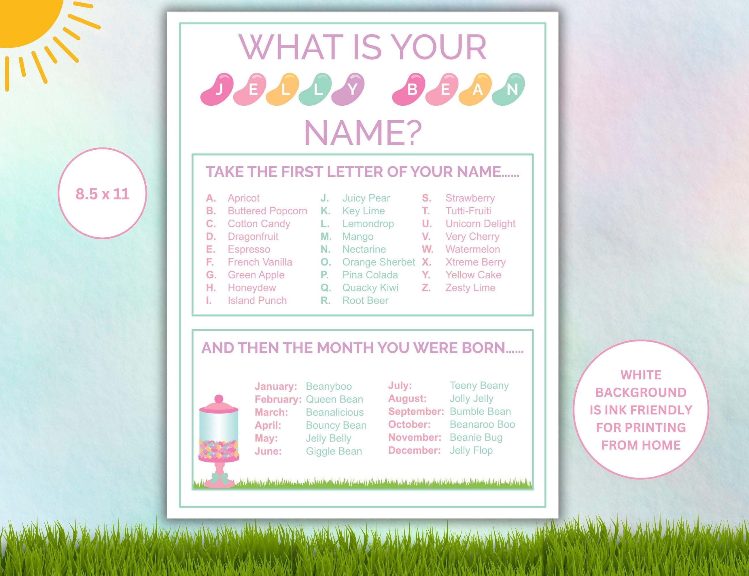 What is Your Jelly Bean Name Printable Game | Jelly Bean Games | Jelly ...