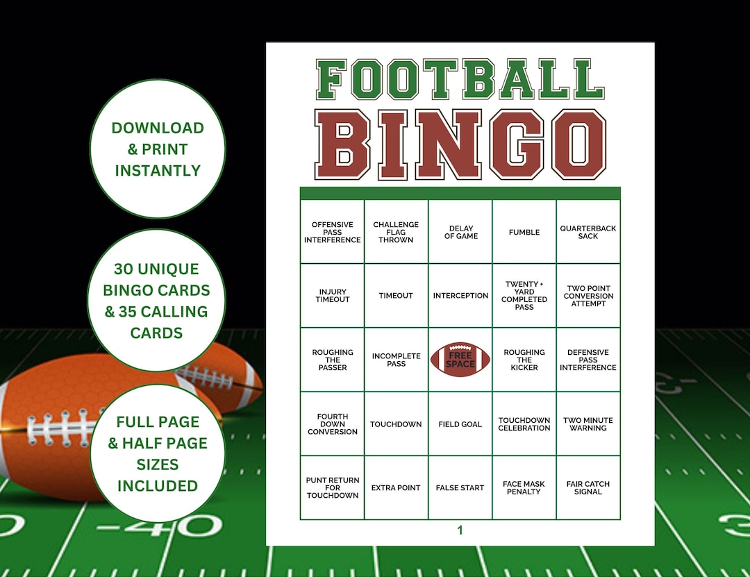 30 Printable Football Themed Bingo Cards | Football Watch Party Game ...