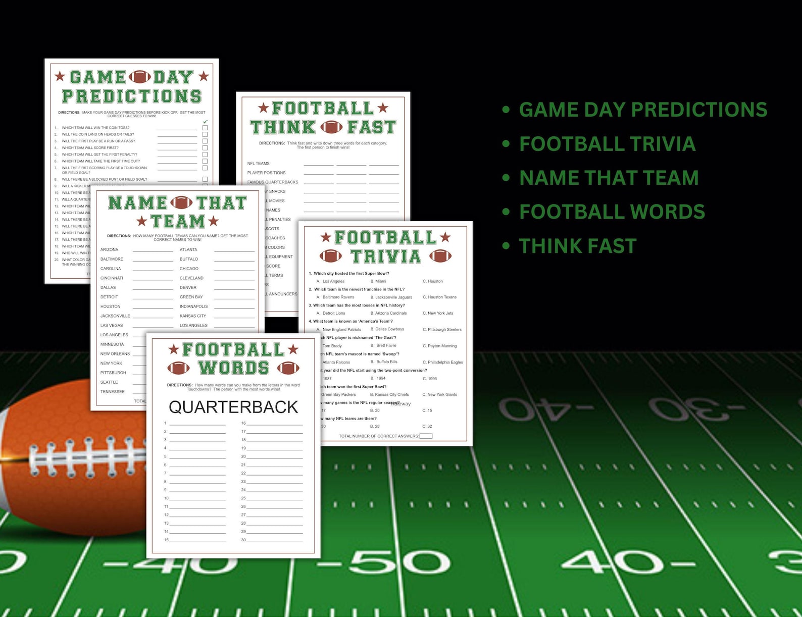 10 Printable Football Party Games | Football Watch Party Games | Big ...