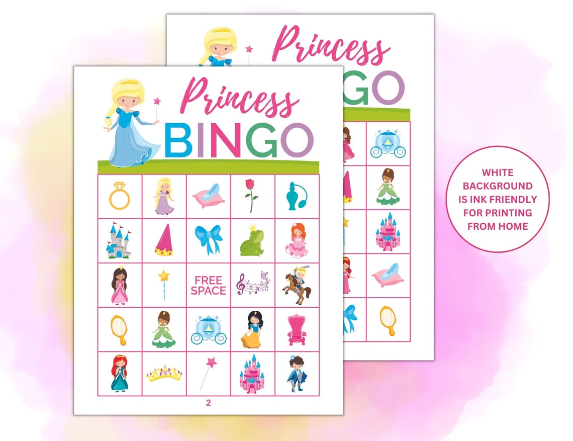 30 Printable Princess Themed Bingo Cards Princess Party Games Princess ...