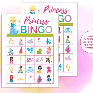 30 Printable Princess Themed Bingo Cards | Princess Party Games ...