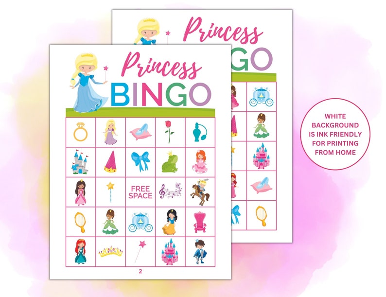 30 Printable Princess Themed Bingo Cards | Princess Party Games ...