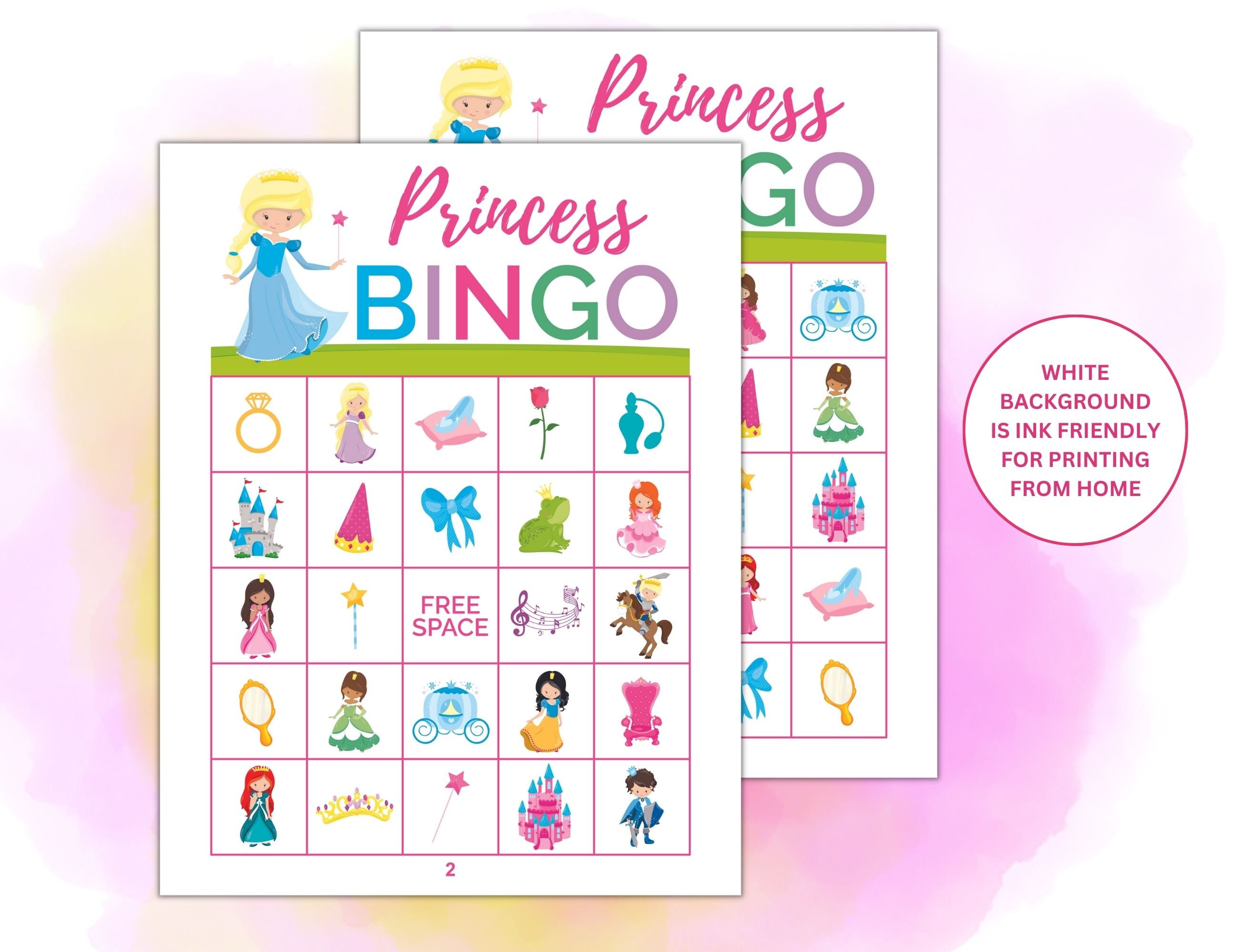 30 Printable Princess Themed Bingo Cards | Princess Party Games ...
