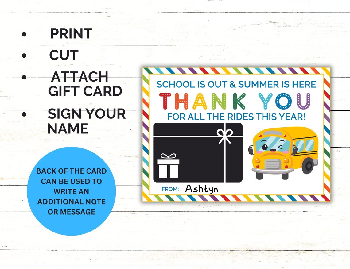 Bus Driver Thank You Gift Card Holder | Bus Driver Appreciation Gift ...