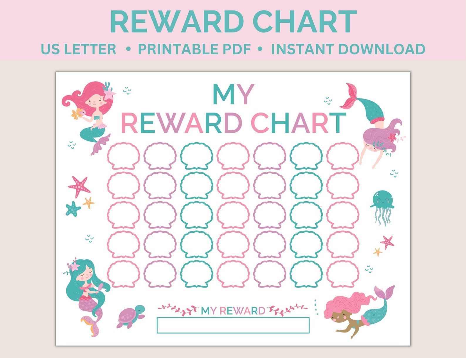Mermaid Reward Chart Printable| Mermaid Potty Training Chart | Kids ...