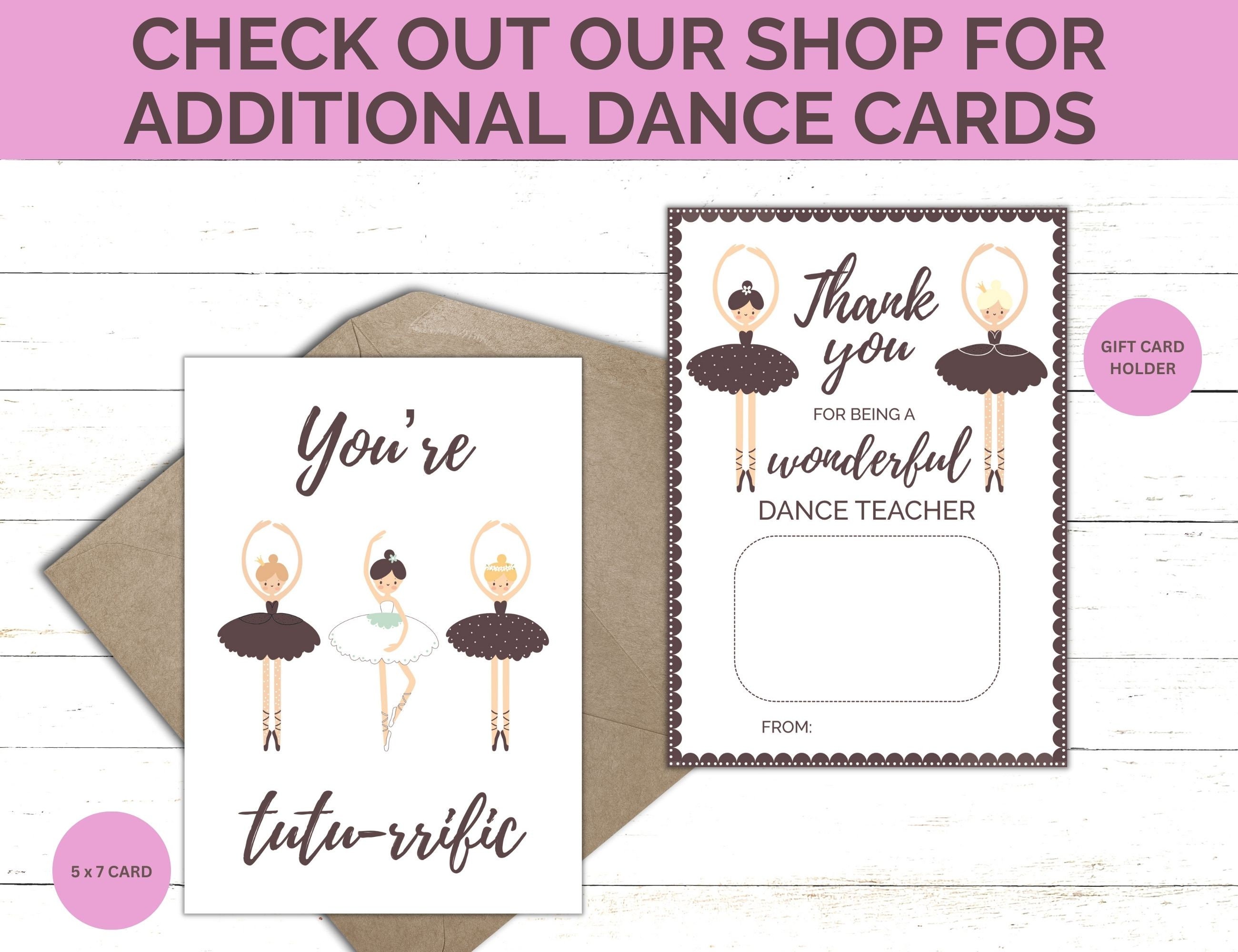 Printable Dance Teacher Thank You Card | Gift Card Holder | Dance ...