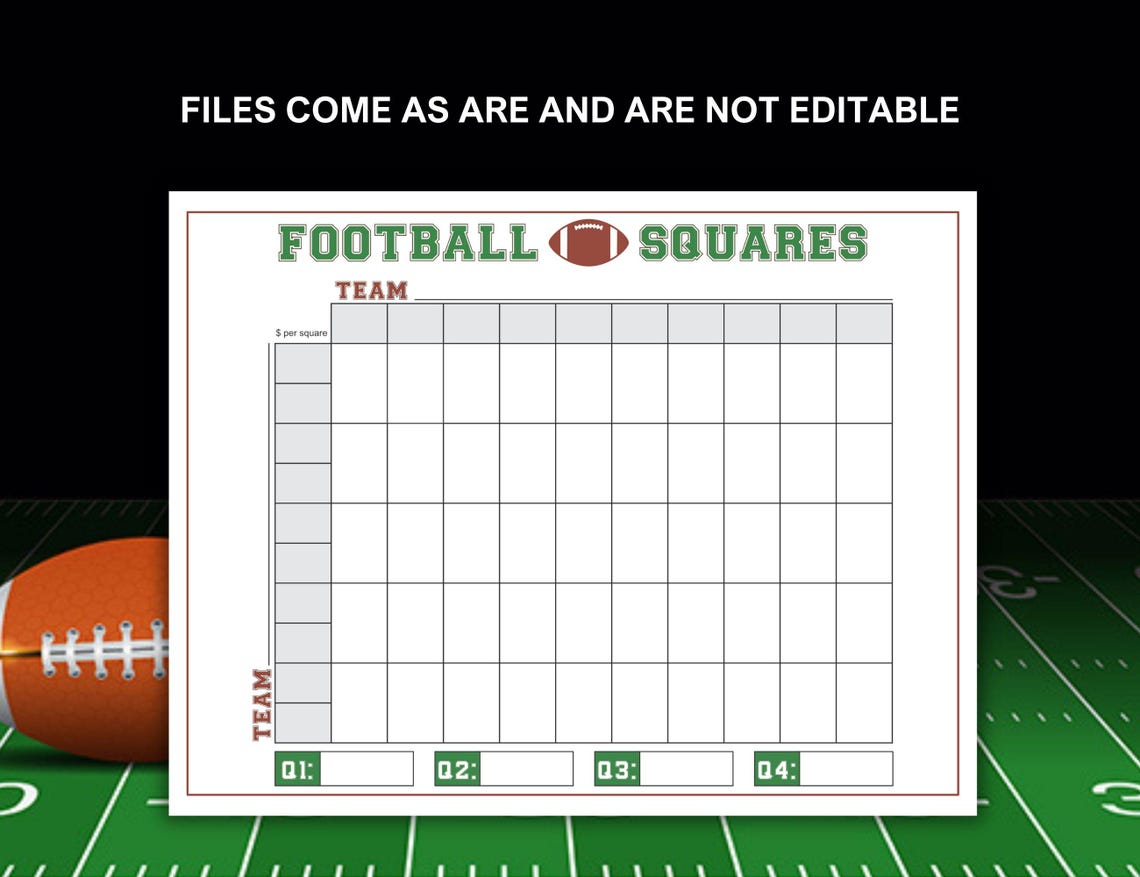 Football Squares Printable Game Board | 50 Square Football Pool | 50 ...