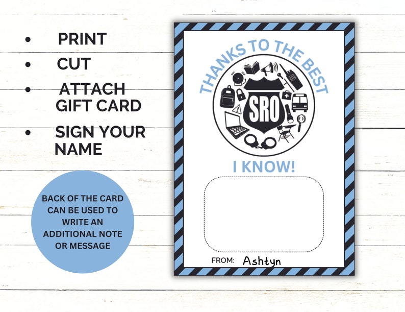 School Resource Officer Gift Card Holder | SRO Thank You Card | School ...