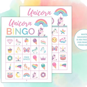 30 Printable Unicorn Themed Bingo Cards | Unicorn Party Games | Unicorn ...