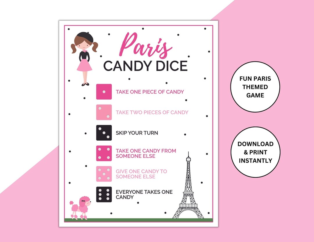 Paris Candy Dice Printable Game | Paris Themed Party Game | DIY Party ...