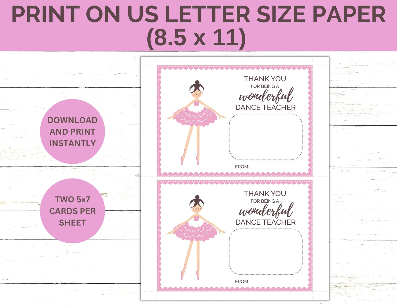Printable Dance Teacher Thank You Card | Gift Card Holder | Dance ...