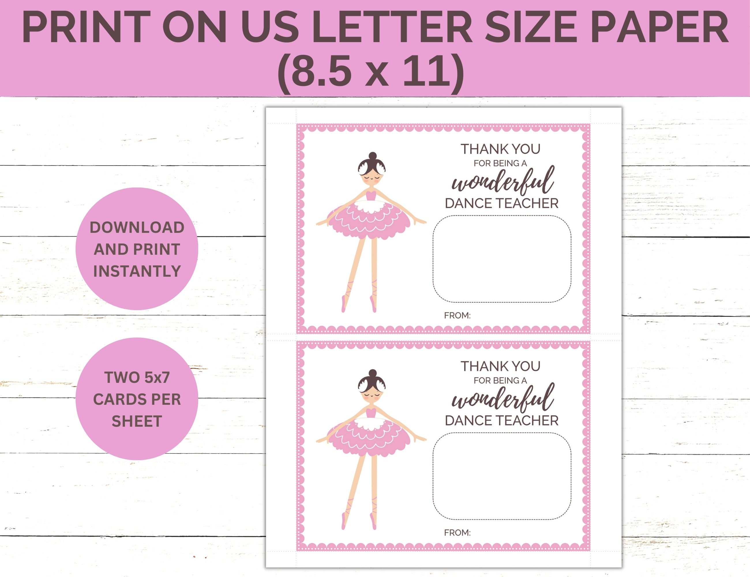 Printable Dance Teacher Thank You Card | Gift Card Holder | Dance ...