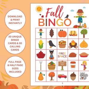 30 Printable Fall Bingo Cards | Fall Bingo for Kids | Fall Classroom ...