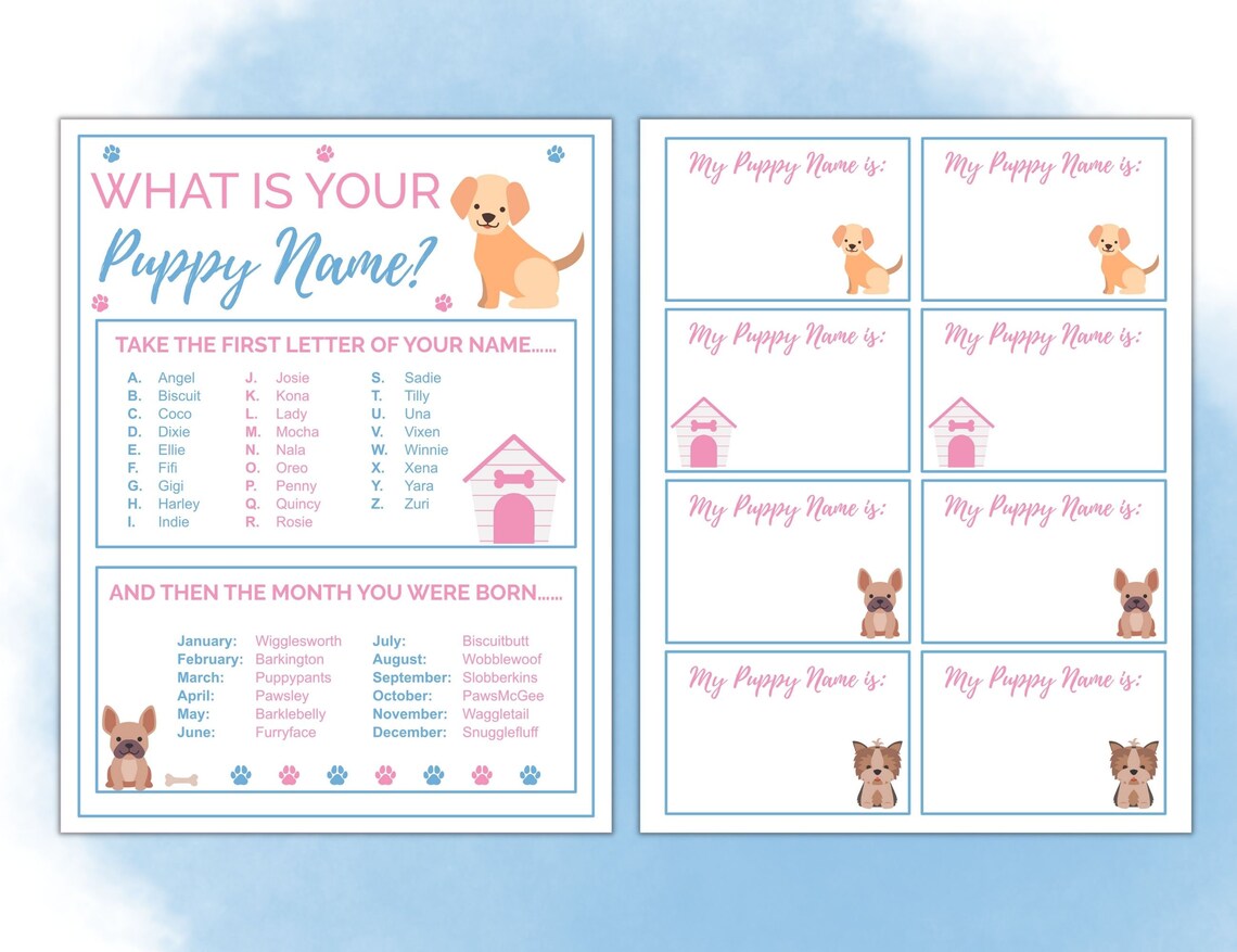 What is Your Puppy Name Printable Game | Puppy Dog Party Games | Dog ...