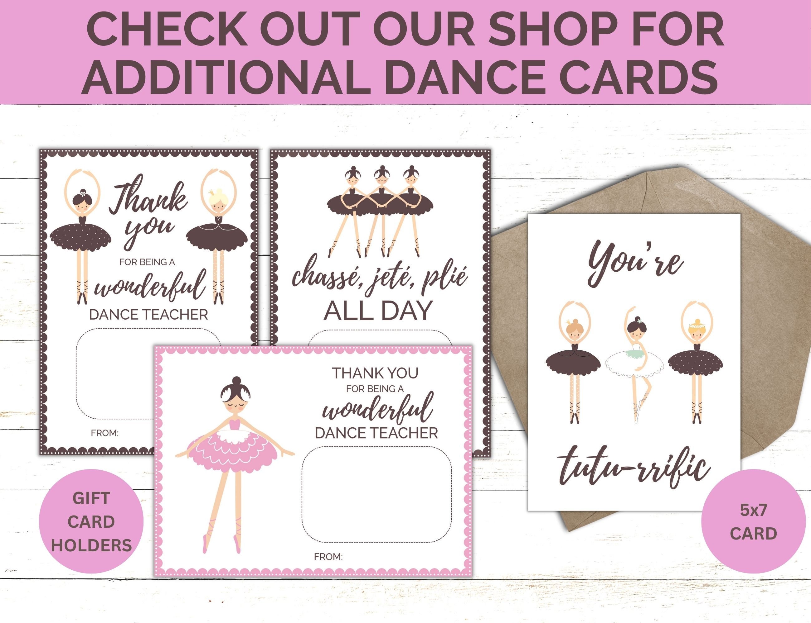 Printable Dance Teacher Thank You Card Gift Card Holder Dance Teacher ...