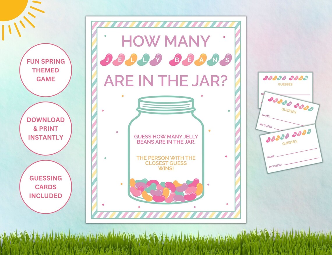 Printable Jelly Bean Guessing Game Sign and Cards | Guess How Many ...