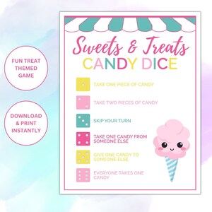 Sweets and Treats Candy Dice Printable Game | Candy Themed Party Game ...