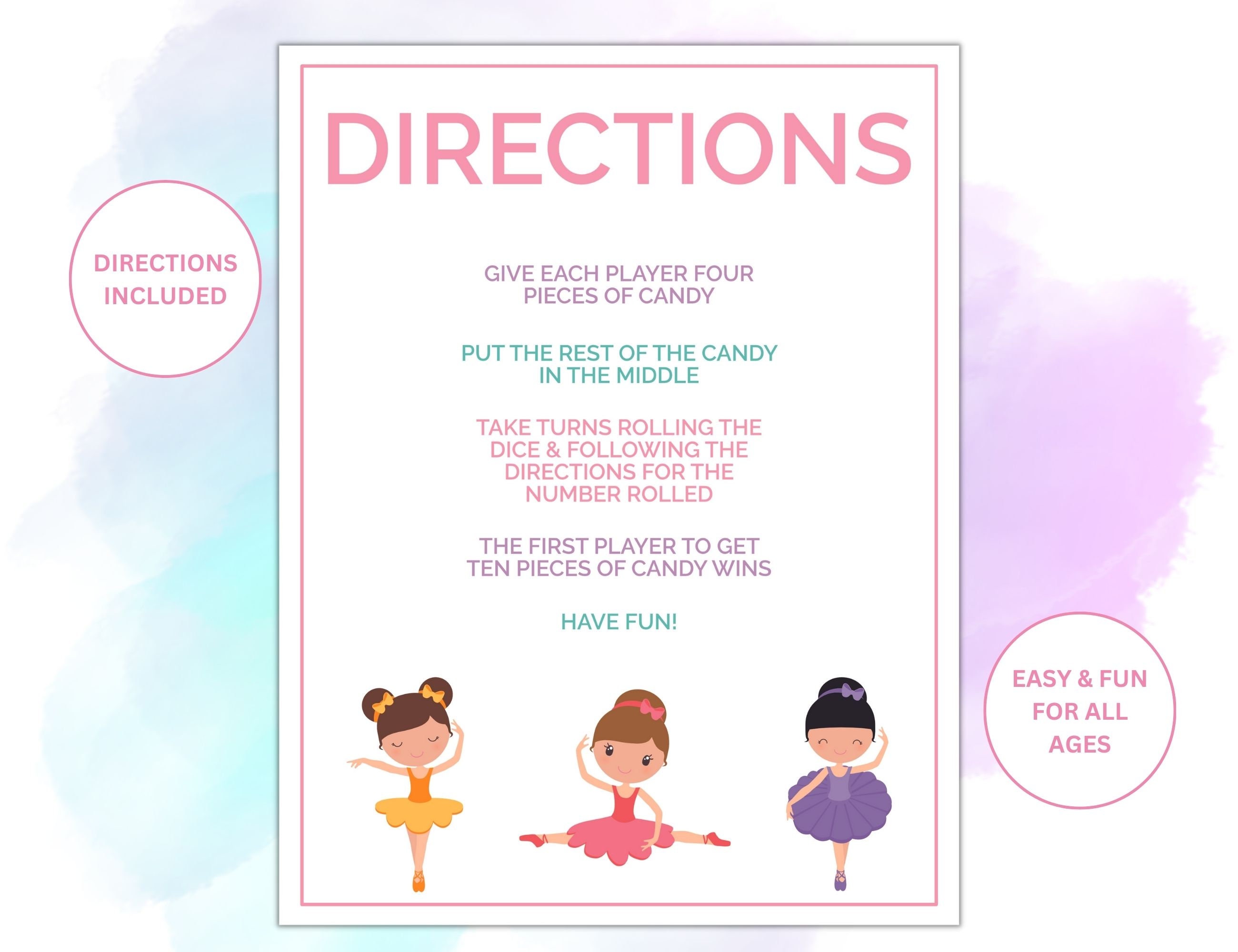 Ballerina Candy Dice Printable Game | Ballerina Party Themed Game ...