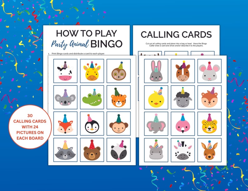 30 Printable Party Animal Bingo Cards Party Animal Bingo for Kids Party ...