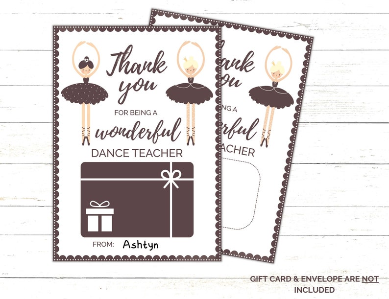 Printable Dance Teacher Thank You Card | Gift Card Holder | Dance ...