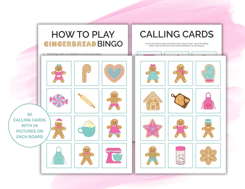 30 Printable Gingerbread Themed Bingo Cards | Gingerbread Party Games ...