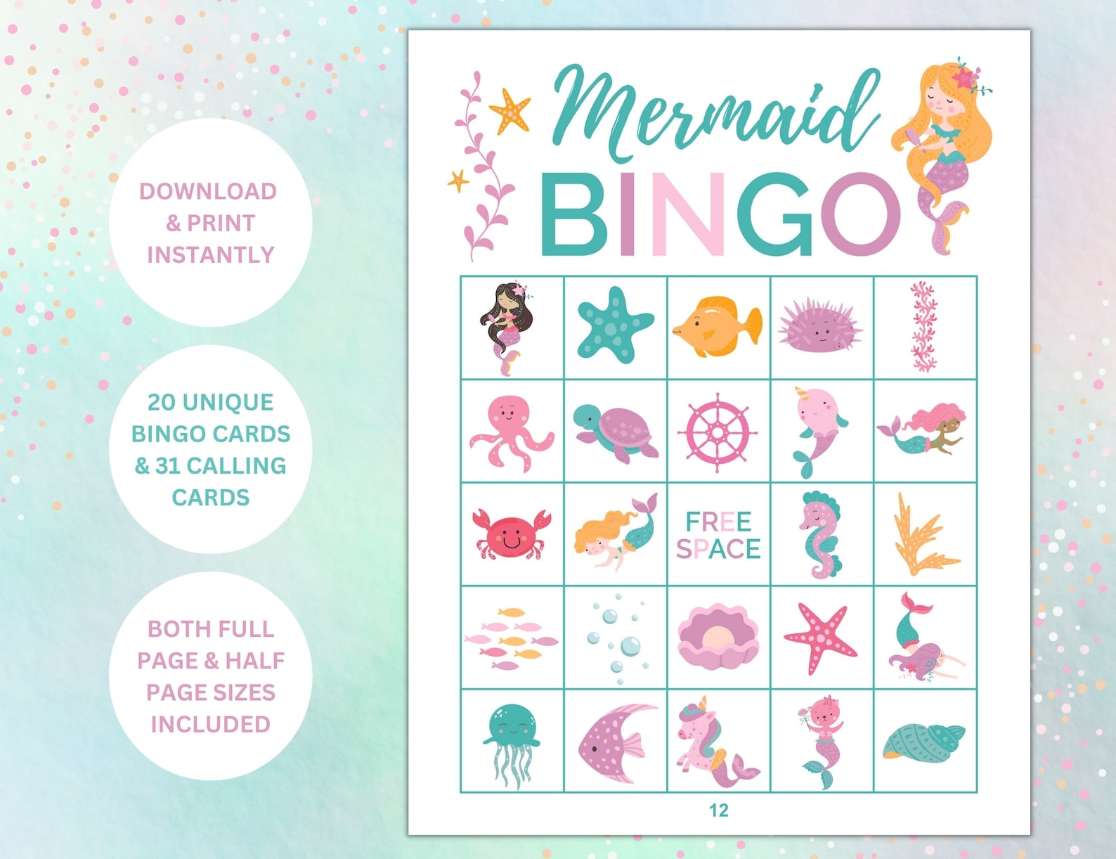 Mermaid Bingo Game| Mermaid Party Printable Game | Under the Sea Party ...