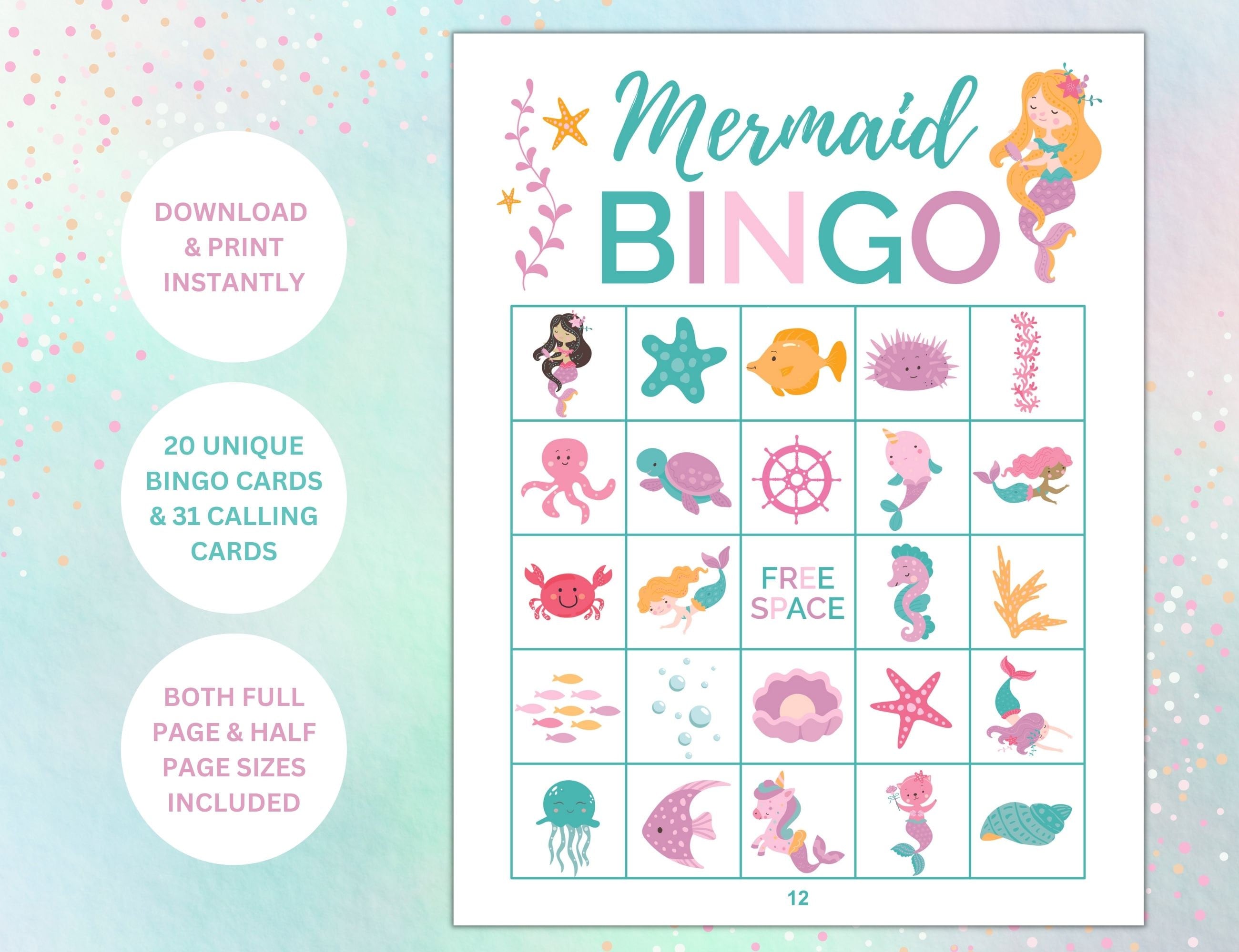 Mermaid Bingo Game| Mermaid Party Printable Game | Under the Sea Party ...
