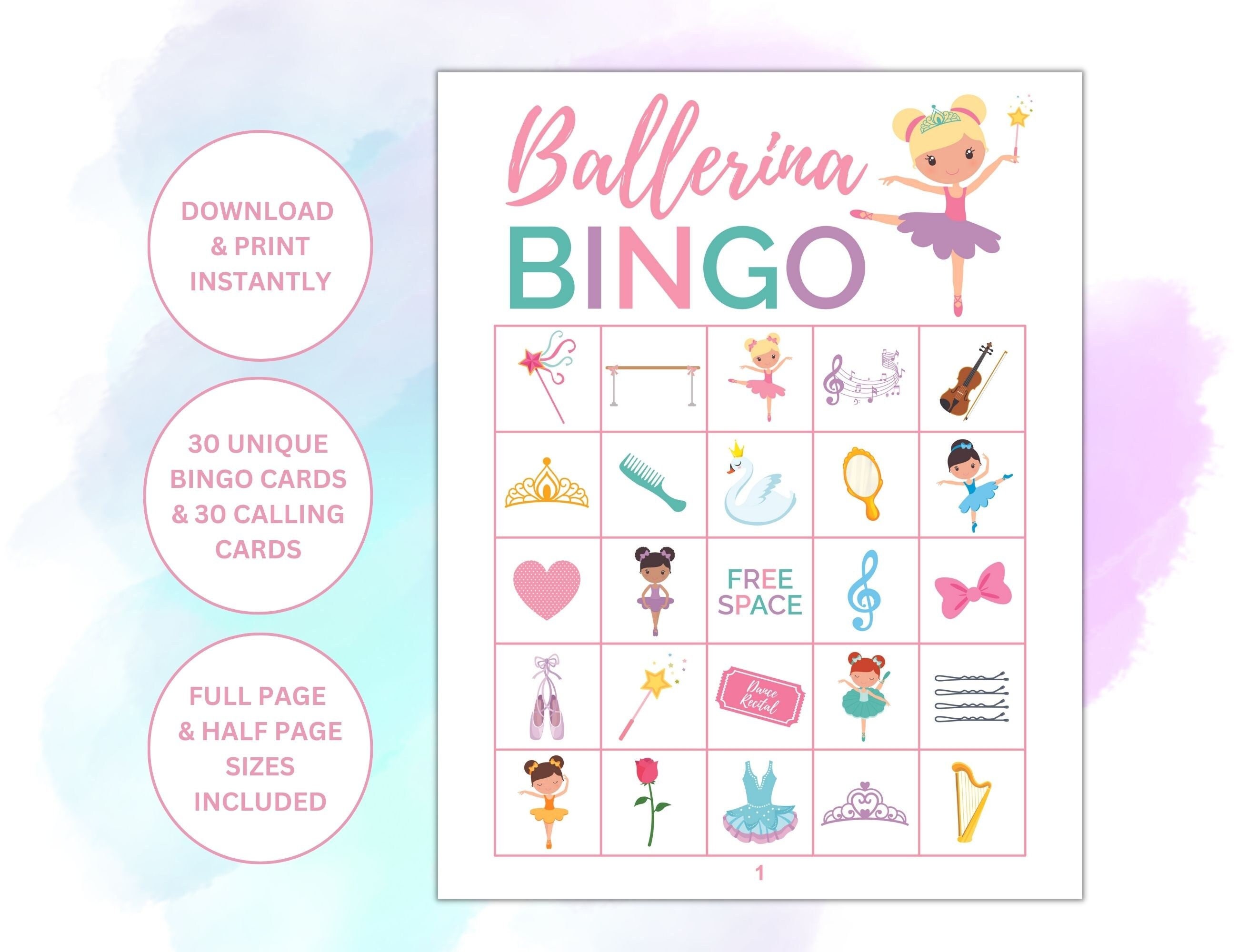 30 Printable Ballerina Themed Bingo Cards | Ballerina Party Games ...