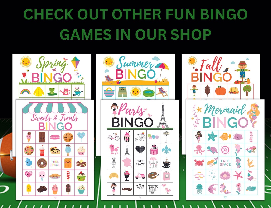 30 Printable Football Themed Bingo Cards | Football Watch Party Game ...