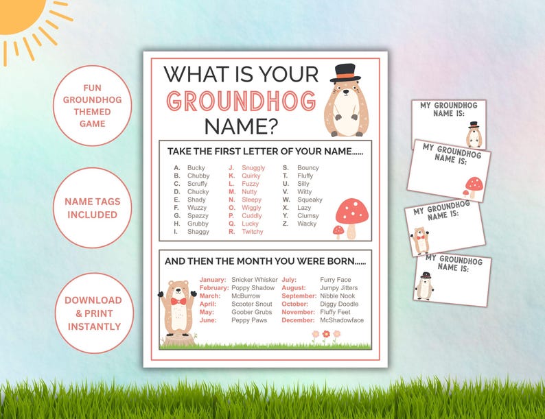 What is Your Groundhog Name Printable Game | Groundhog Party Game ...