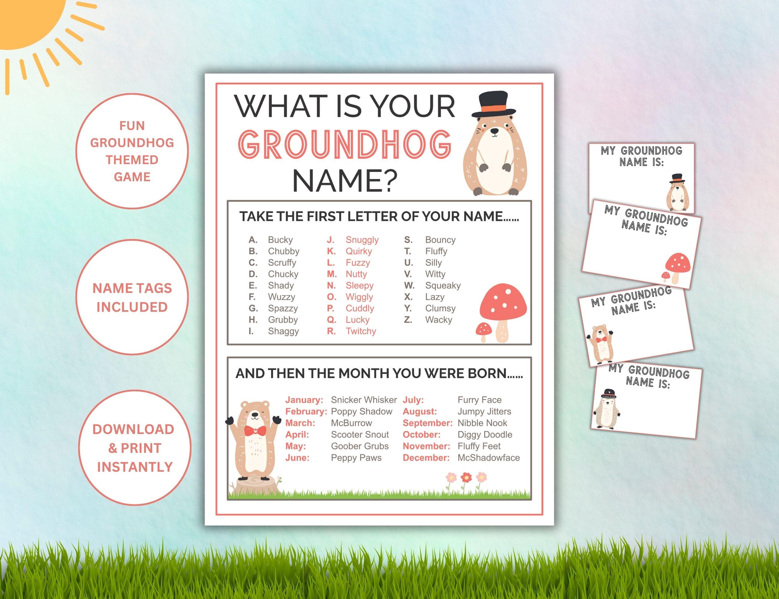 What is Your Groundhog Name Printable Game Groundhog Party Game ...