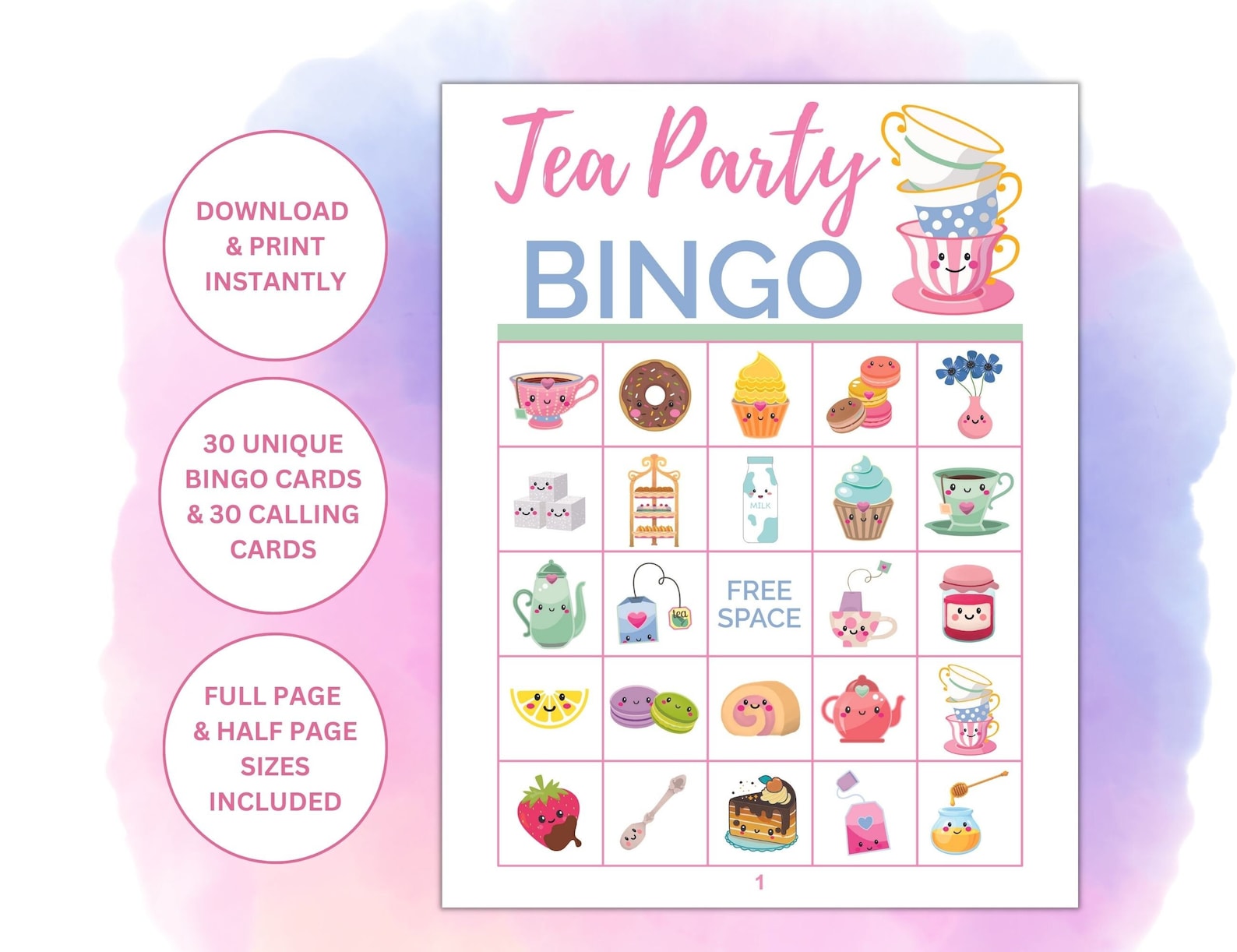 30 Printable Tea Party Themed Bingo Cards | Tea Party Games | Tea Party ...