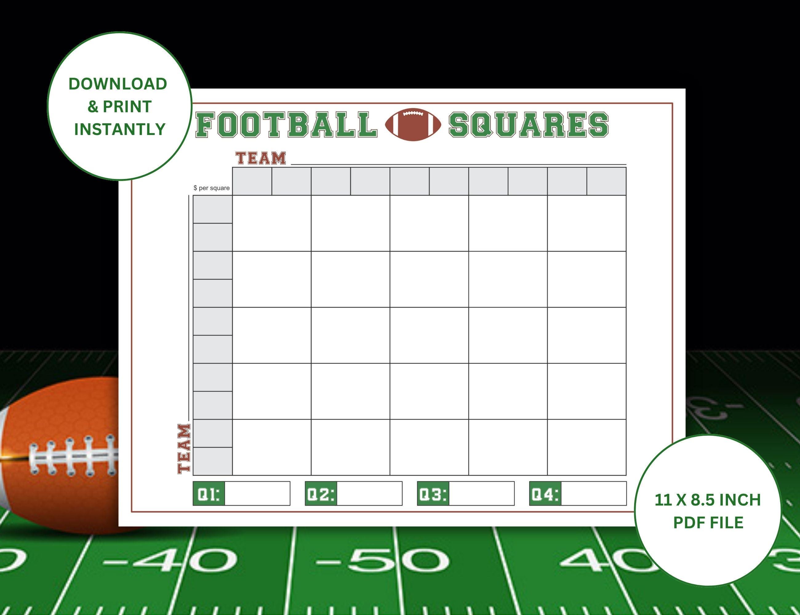 Football Squares Printable Game Board | 25 Football Squares Game | 25 ...
