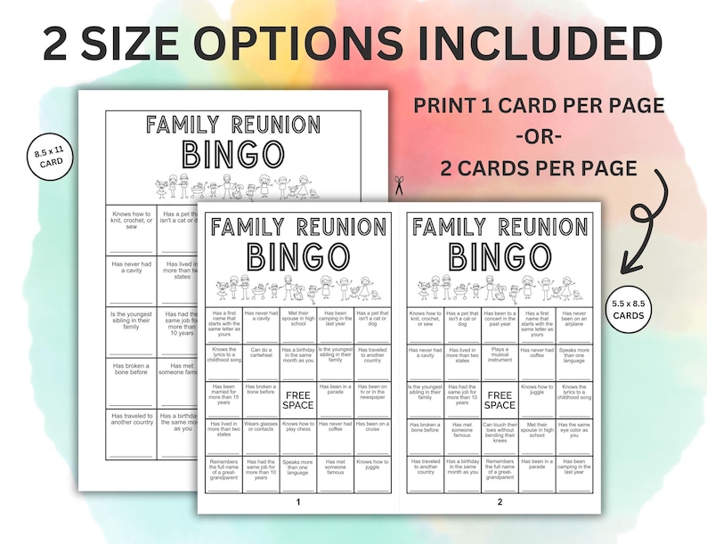50 Printable Family Reunion Bingo Cards | Family Reunion Games | Family ...