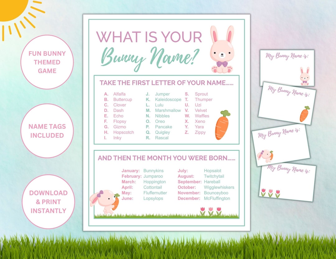 What is Your Bunny Name Printable Game | Spring Party Games | Bunny ...