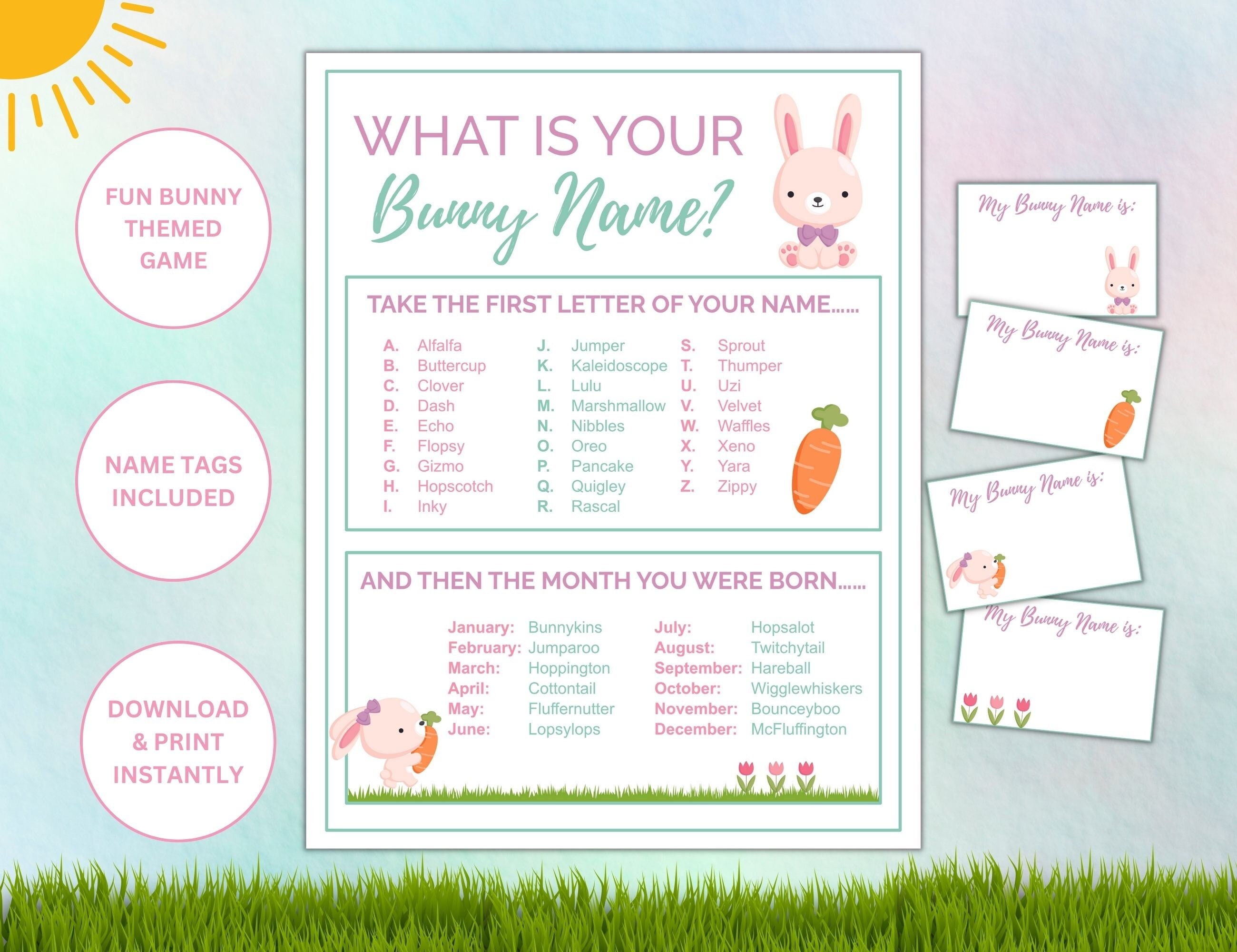 What is Your Bunny Name Printable Game | Spring Party Games | Bunny ...