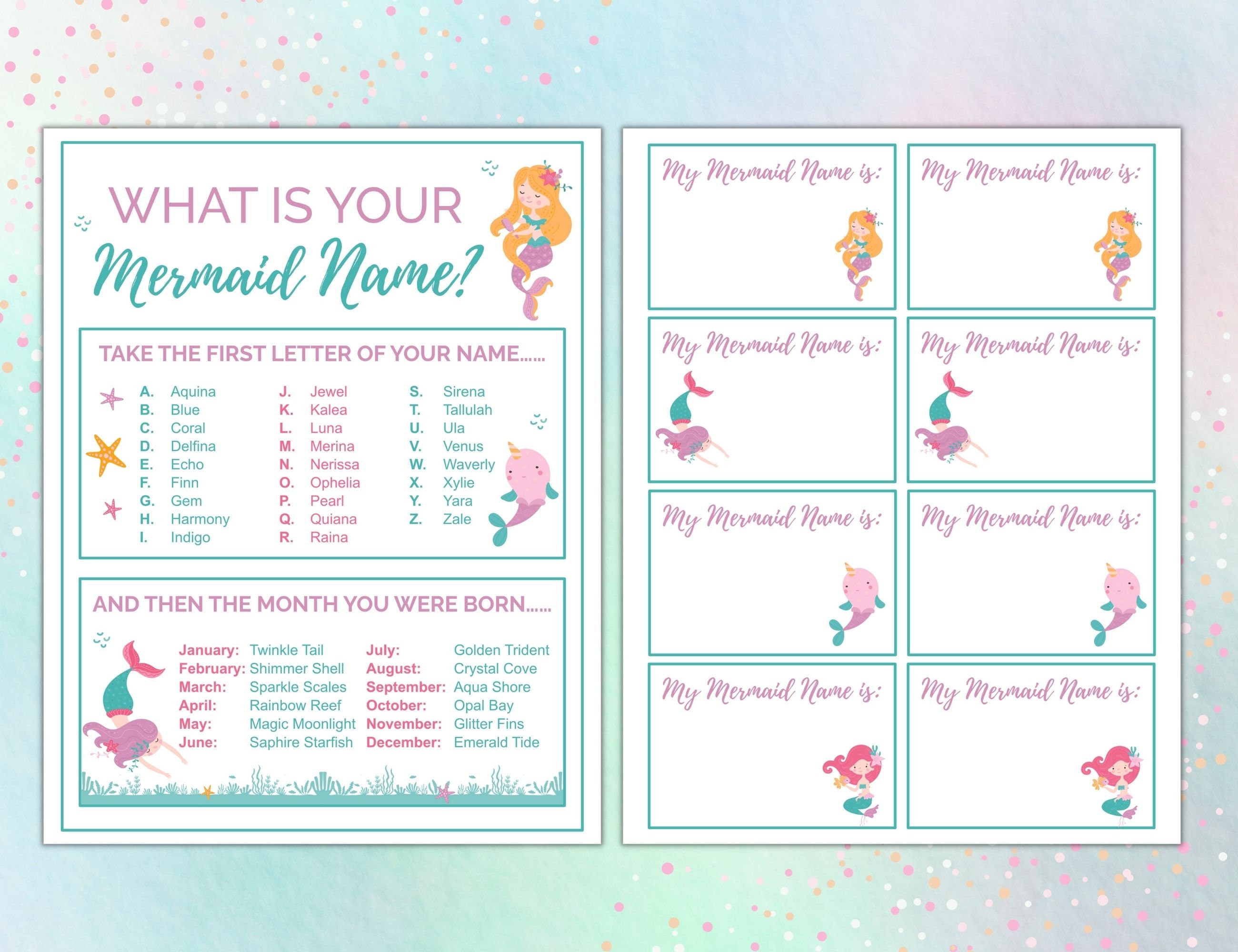 What is Your Mermaid Name Printable Game | Mermaid Themed Party Game ...