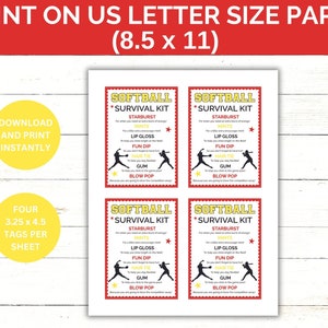 Printable Softball Survival Kit | Softball Player Gift Idea| Softball ...