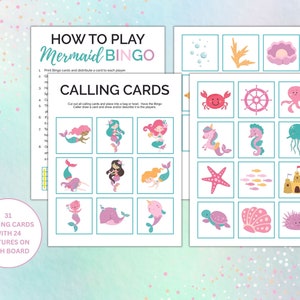 Mermaid Bingo Game| Mermaid Party Printable Game | Under the Sea Party ...
