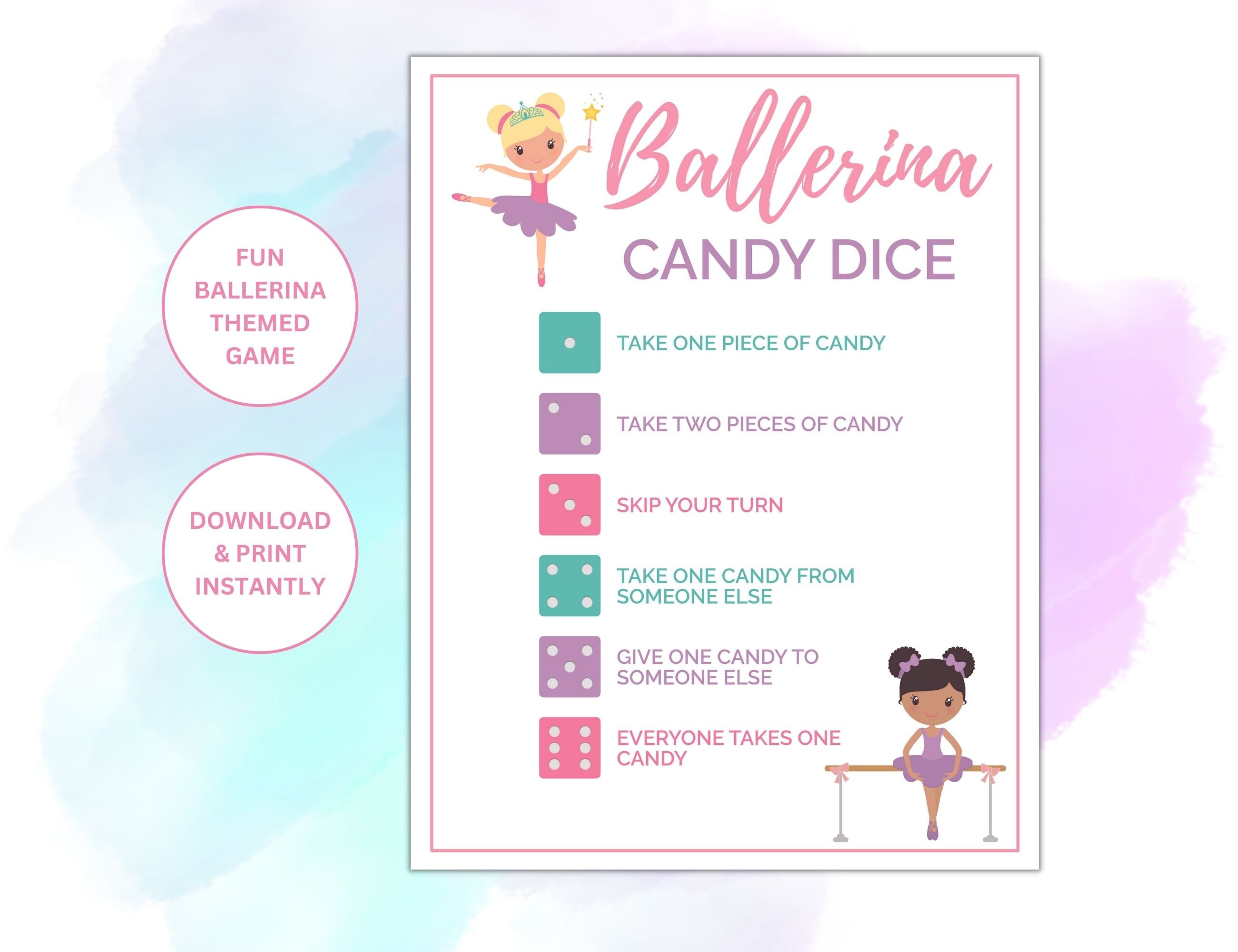 Ballerina Candy Dice Printable Game | Ballerina Party Themed Game ...