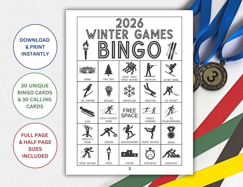 30 Printable 2026 Winter Games Bingo Cards, International Sports Watch ...