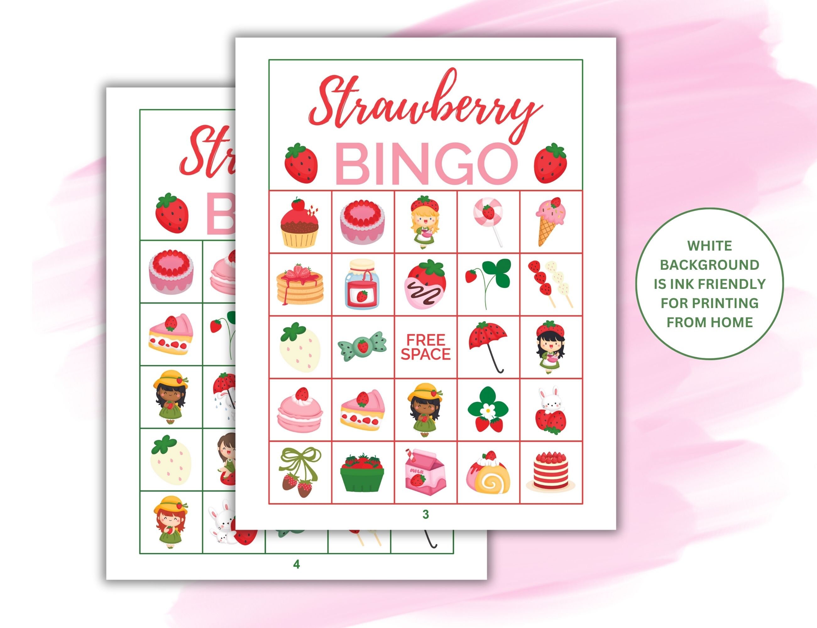 30 Printable Strawberry Themed Bingo Cards | Berry Sweet Party Games ...