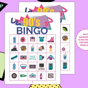 30 Printable 90's Themed Bingo Cards | Retro 90's Party Games | 90's ...