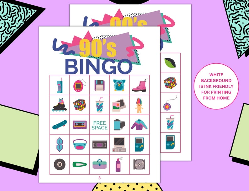 30 Printable 90's Themed Bingo Cards | Retro 90's Party Games | 90's ...