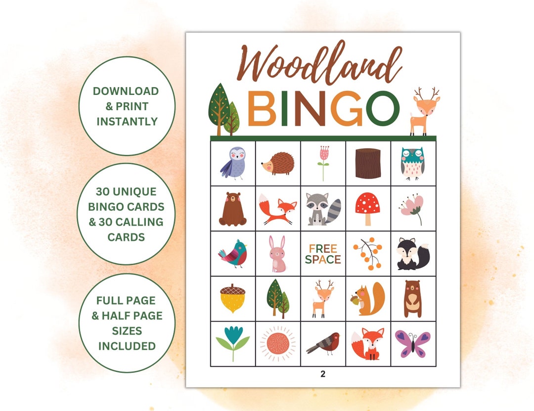 30 Printable Woodland Bingo Cards | Woodland Bingo for Kids | Woodland ...