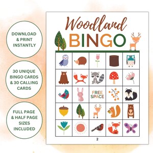 30 Printable Woodland Bingo Cards | Woodland Bingo for Kids | Woodland ...