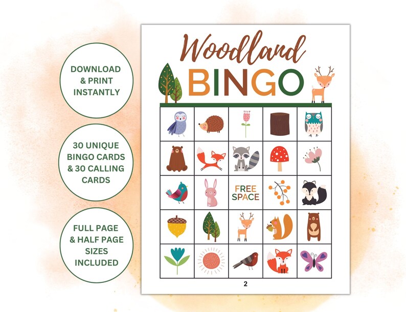 30 Printable Woodland Bingo Cards | Woodland Bingo for Kids | Woodland ...