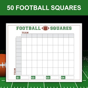 Football Squares Printable Game Board | 50 Square Football Pool | 50 ...