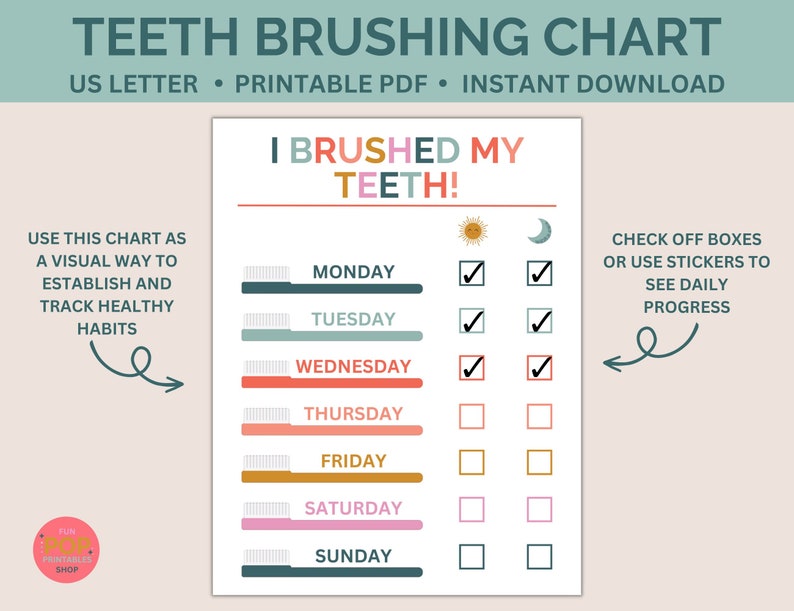 I Brushed My Teeth Printable | Teeth Brushing Chart | Weekly Brushing ...